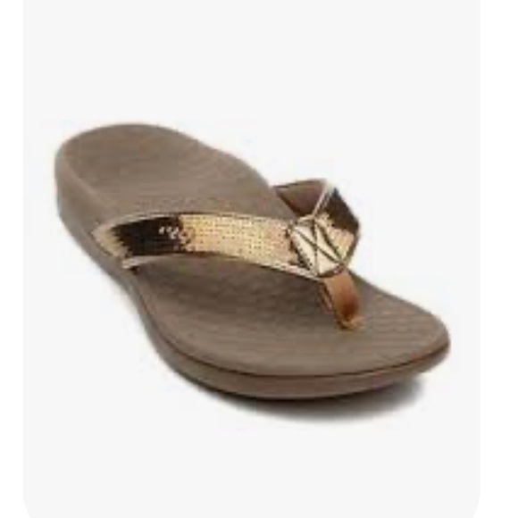Vionic | Shoes | Vionic Sandal Tide Bronze Gold Sequined Flip Flop Slip ...
